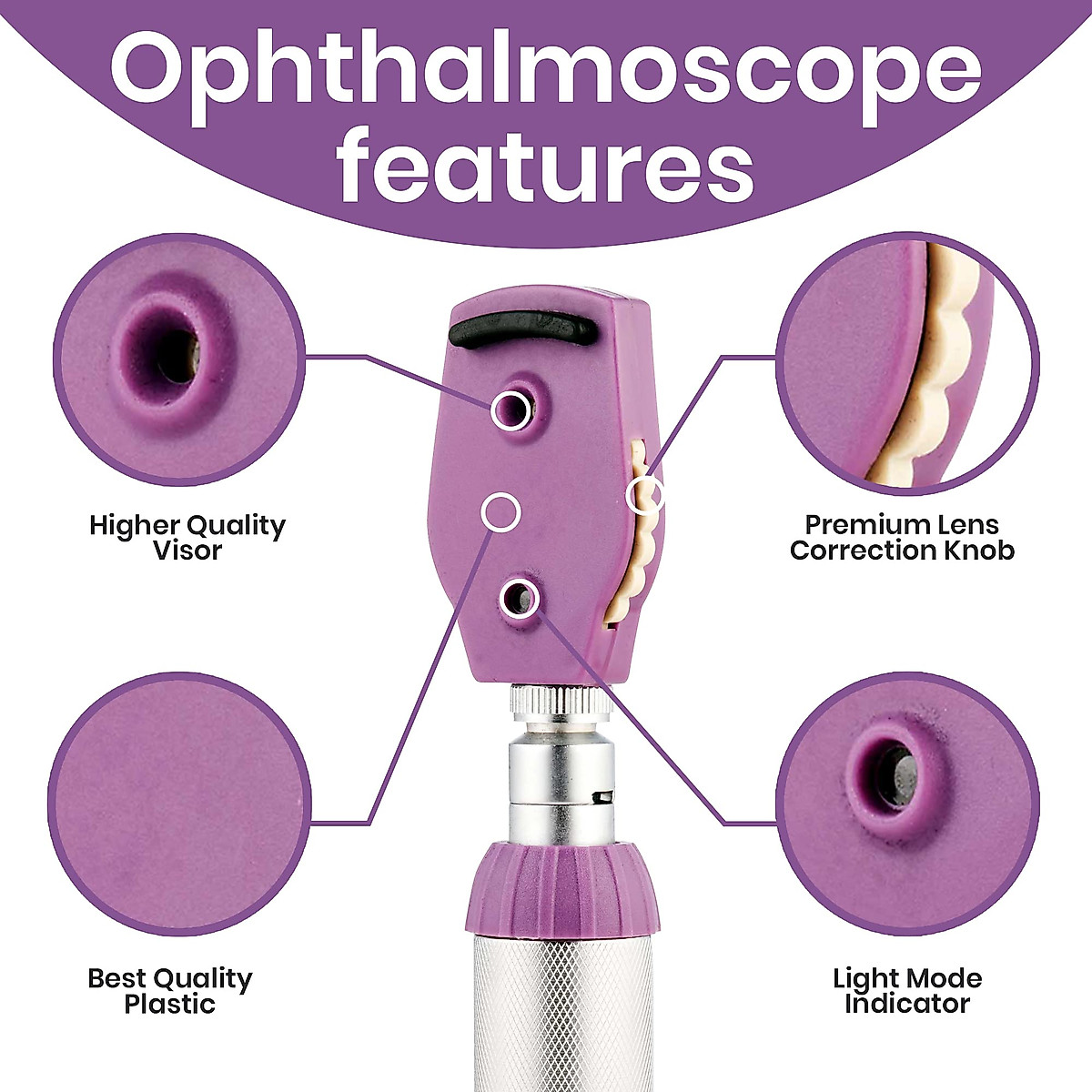 Zyrev Otoscope Oph Multi-Function Set - Otoscope/Opthalmoscope for Ear & Eye Examination - with Portable Carry Case, Sight Chart, Replacement Tips (Purple)