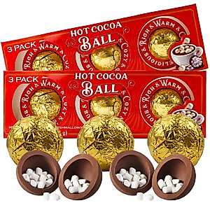 Christmas 2023 Hot Chocolate Melting Balls with Mini Marshmallows, Individually Wrapped Cocoa Melts, Holiday Themed Dessert Drink, Pack of 2, 6 Balls (Milk Chocolate)