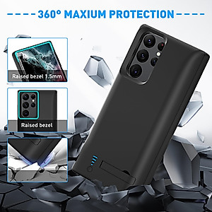 Galaxy S22 Ultra Battery Case, 5000mAh Extended Phone Charging Case & Kickstand & Dual Device Charging, Rechargeable Backup Charger Case for Samsung S22 Ultra 5g(6.8") Black