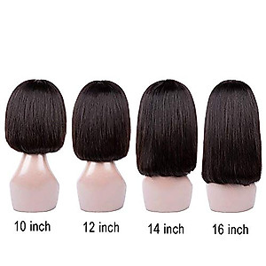 Cecycocy 14” Short Bob Wigs Brazilian Straight Human Hair Wigs With Bangs 100% Remy Human Hair Wigs 180% Density None Lace Front Wigs Glueless Machine Made Wigs For black Women