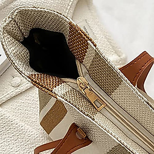 Aeegawoo Striped Tote Bag Aesthetic for Women Canvas Bag with Zipper