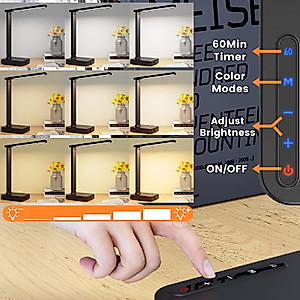Wood LED Desk Lamp with 3 USB Charging Ports and 2 AC Outlets,3 Color Temperatures & 3 Brightness Levels, Touch/Memory/Timer Function,10W Eye Protection Foldable Reading Light,Office Table Lamp Wood