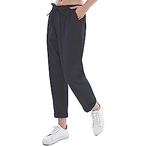 Lisskolo Women's Drawstring Linen Pants Women Cotton Elastic Waist Wide Leg Cropped Pant X-Large Black