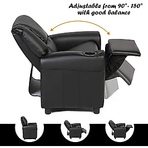 GLACER Kids Recliner with Cup Holder, Children Recliner Chair with Ergonomic Armrest & Padded Backrest, Toddler Armchair for Boys & Girls, 3+ Age Group (Black)