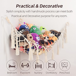 KIDDI MIDY Stuffed Animal Hammock, Macrame Toy Net Storage Hanging Organizer for Kids Bedroom, Playroom, Nursery Room, Corner Plush Toys Net Holder Boho Decor
