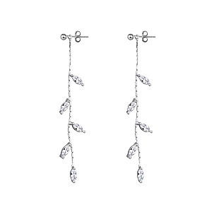 SLUYNZ 925 Sterling Silver Droplet Dangle Earrings Chain for Women Olive Leaf Wedding Dangle Earrings Bridal Earrings (A-Silver)