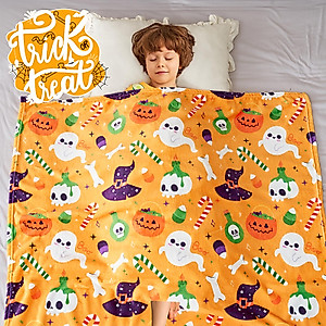 UOMNY Halloween Blanket for Kids,Ghost Throw Blanket for Kids,Wizard Hat Halloween Blanket for Couch and Bed, for Kids 50x60 inch