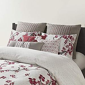 N Natori Cherry Blossom Fashion Throw Pillow, Global Inspied Applique Square Decorative Pillow, 18X18, Biking Red