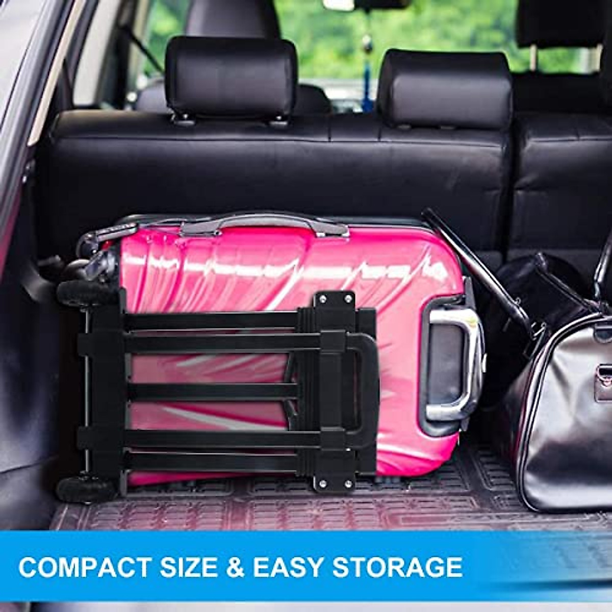 Orange Tech Folding Hand Truck, 220 lbs Heavy Duty Luggage Cart, 4 Wheels Solid Construction, Portable Fold Up Dolly, Compact and Lightweight for Luggage, Personal, Travel, Moving and Office Use