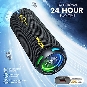 W-KING Bluetooth Speakers - IP67 Waterproof Outdoor Portable Wireless Speaker, Customized EQ APP/Deep Bass, 40W HD 360° Stereo Surround Sound with Lights/V5.3/DSP/TF/AUX, Dustproof for Shower, Camping