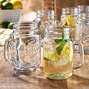 Glaver's Drinking Jars – Set of 6 Mason Jar Cups – 16 Oz Glasses with Handle, Ice-Cold Drinkware Logo – Jars are Ideal for Cold Beverages, Cocktails, Shakes, Sodas, Juice.