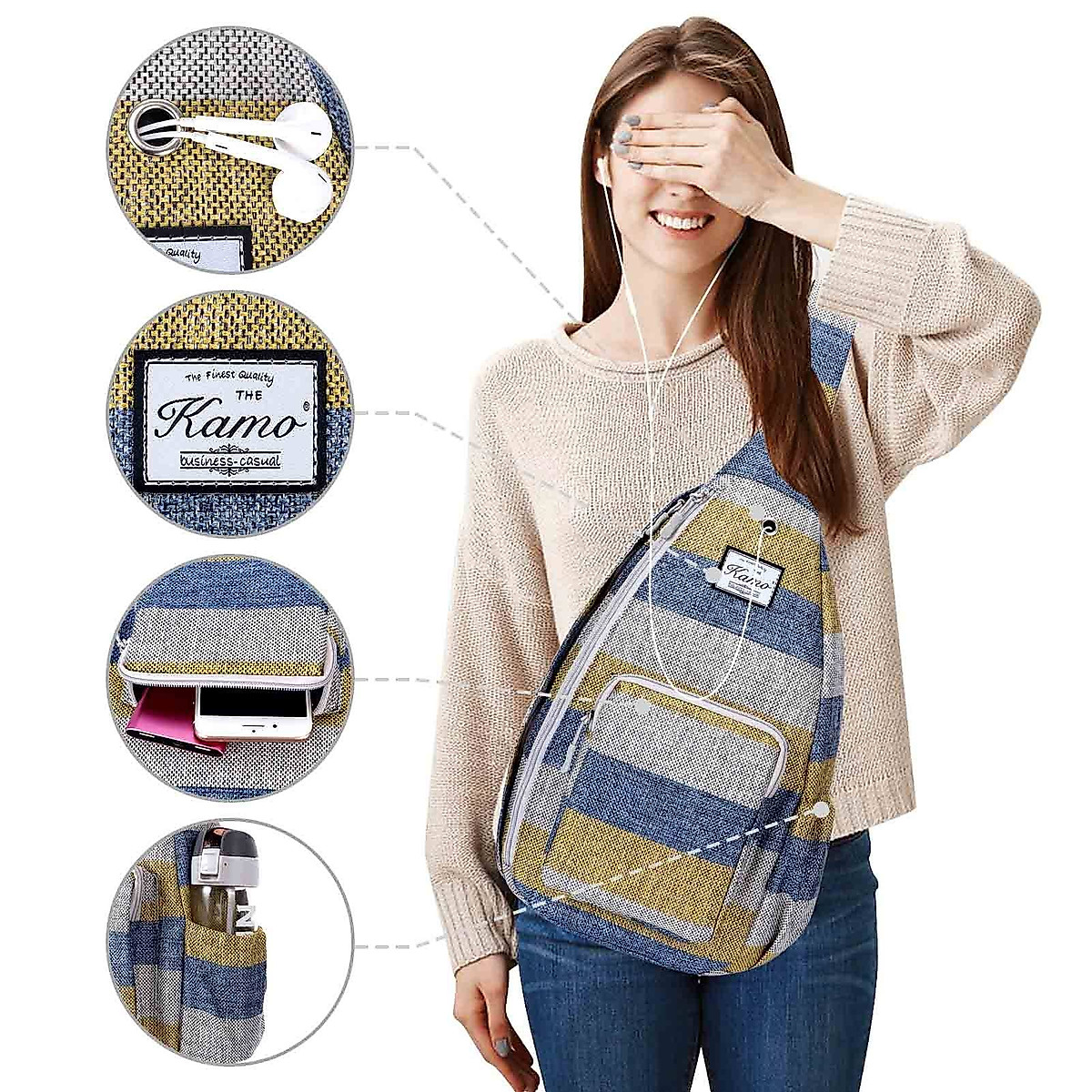 Kamo Sling Backpack Chest Shoulder Bag Crossbody Cycling Travel Hiking Daypack for Men Women With Earphone Hole