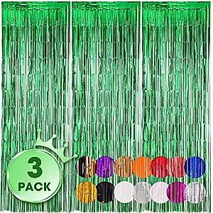 Voircoloria 3 Pack 3.3x8.2 Feet Green Foil Fringe Backdrop Curtains, Tinsel Streamers Birthday Party Decorations, Fringe Backdrop for Graduation, Baby Shower, Gender Reveal, Disco Party
