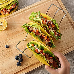 Premium Taco Holders,2 Pack Stainless Steel Taco Stands,Taco Tray Plates for Taco Bar Gifts Accessories,Holds 4 Tacos Each,Oven Safe for Baking, Dishwa sher and Grill Safe