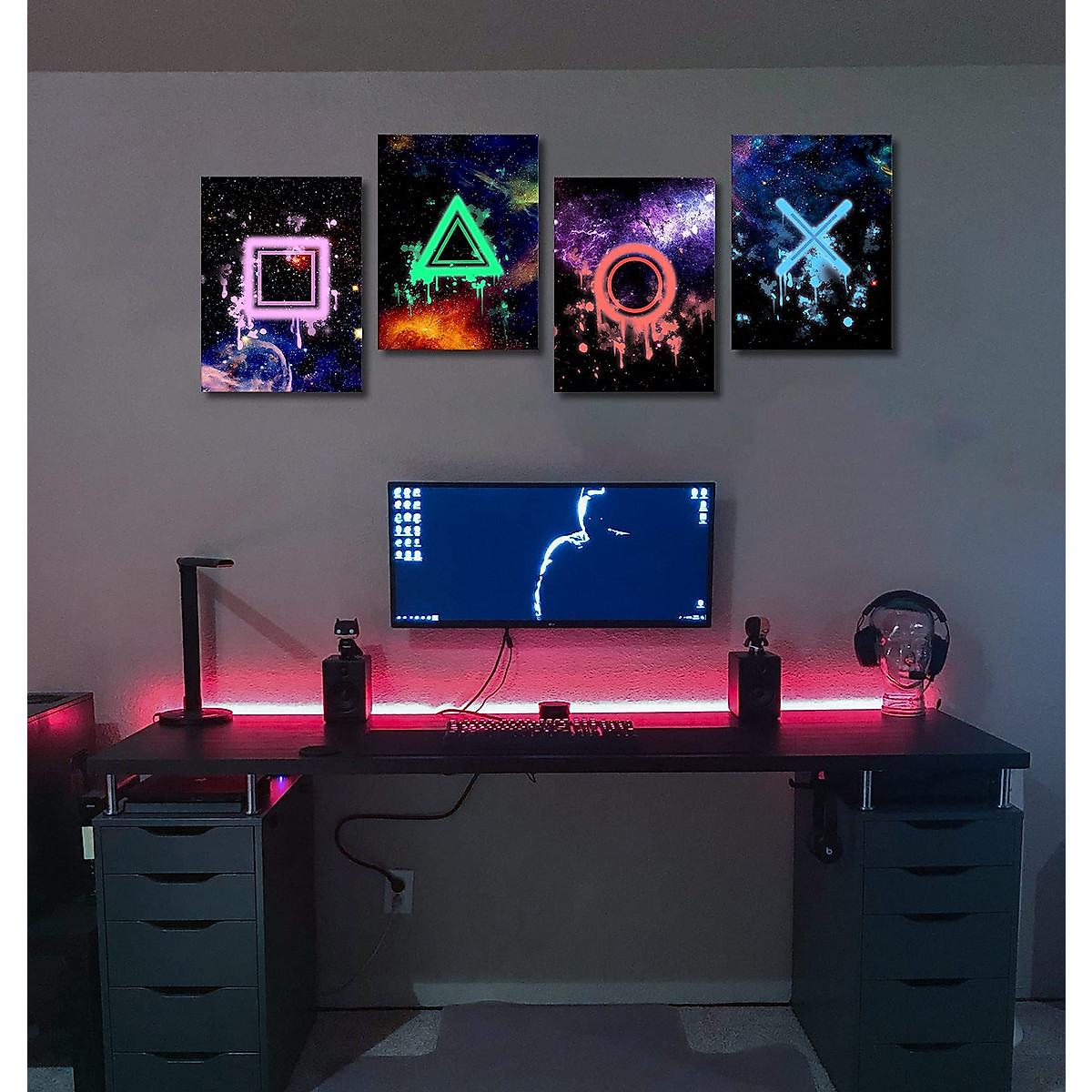 Game Room Wall Art Decor Funny Gaming Decorations Canvas Prints Boys Room Decorations Video Game Buttons Posters Pictures for Boys Bedroom Video Game Room Playroom Paintings Framed Ready to Hang