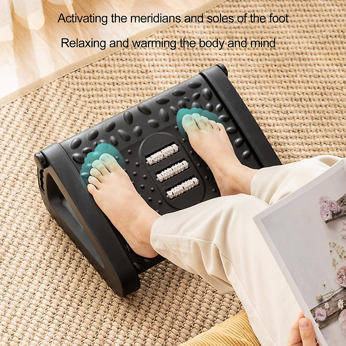 Foot Rest,Foot Rest for Under Desk,Ergonomic Rocking Foot Nursing Stool,Foot Stool with Casters Relieving Pressure for Foot Relaxation & Massage at Home & in The Office Pink