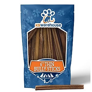 K9warehouse® - Bully Sticks for Small Dogs & Puppies - (6 inch, 6 Count) Thin Pizzle Sticks for Teething Relief - Puppy & Dog Chew Treats for Medium Dogs - 100% Natural & Safe Bully Stick