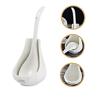 Cabilock 3 Sets Spoon Holder Set Cooking Utensil Holder Soup Spoon Gravy Ladle Soup Spoon Rest Spoon Stand Hot Pot Ladle Braces Kit Kitchen Utensils Delicate White Ceramics Tableware