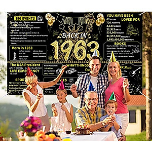 ArtAubrey Black Gold 61th Birthday Party Banner, 61th Birthday Decorations for Women Men, Back in 1963 Backdrop Party Supplies, 61 Year Old Photography Background