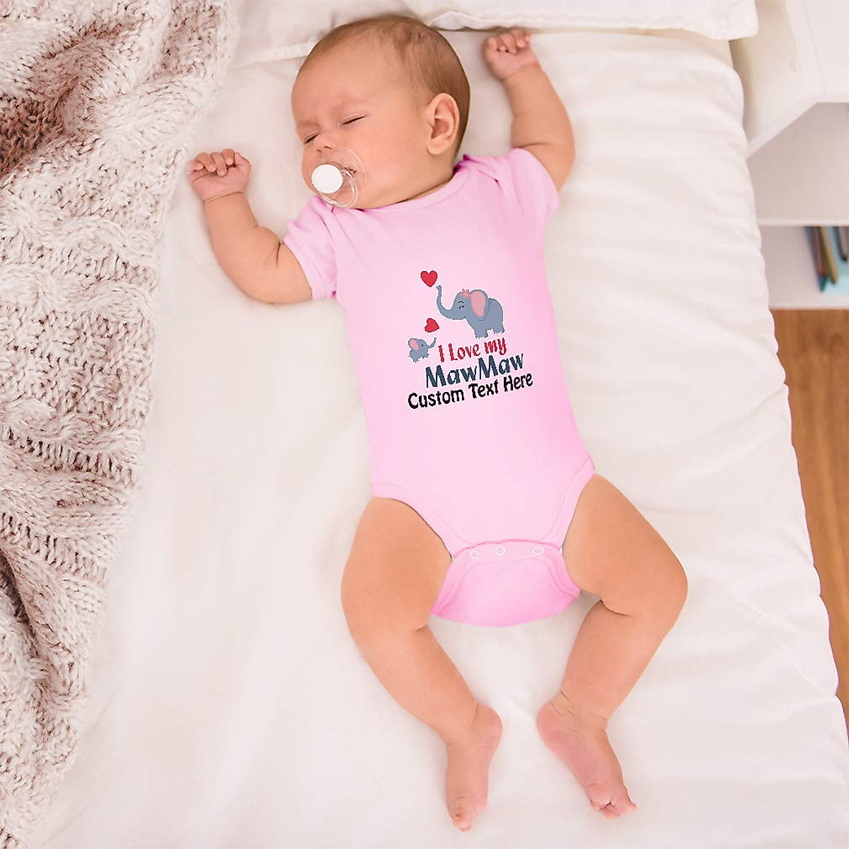 Cute Rascals Custom Baby Bodysuit I Love My Mawmaw Elephants Hearts Mom Mother Boy & Girl Baby Clothes Funny Cotton A White Personalized Text Here 6 Months