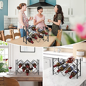 TOBUSA Metal Wine Rack Countertop, 10-Bottle Modern Black Freestanding Wine Bottle Holder, 4-Tier Tabletop Wine Rack Stand Wine Storage, Small Wine Bottle Organizer for Home Kitchen Cabinet Pantry Bar