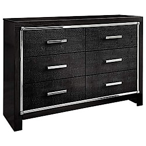 Signature Design by Ashley Kaydell Glam 6 Drawer Dresser with Faux Alligator Panels & Chrome-Tone Accents, Black