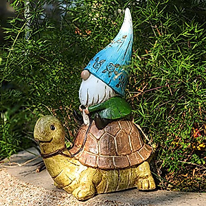 CYnice Garden Gnome Statue Outdoor Decor - Garden Gnomes Sitting on Turtle Statue for Garden Yard Patio Lawn Decorations,Gnome Gifts
