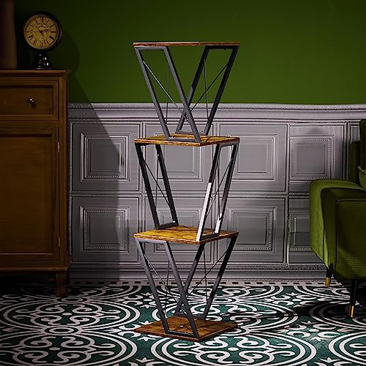 LiebeRen Bookshelf, 4-Tier Small Bookshelf, Corner Bookshelf, Corner Shelves Stackable, Display Bookshelf for Books and Artwork, Modern Bookshelf, Short Bookshelf in Ironwood Combination.