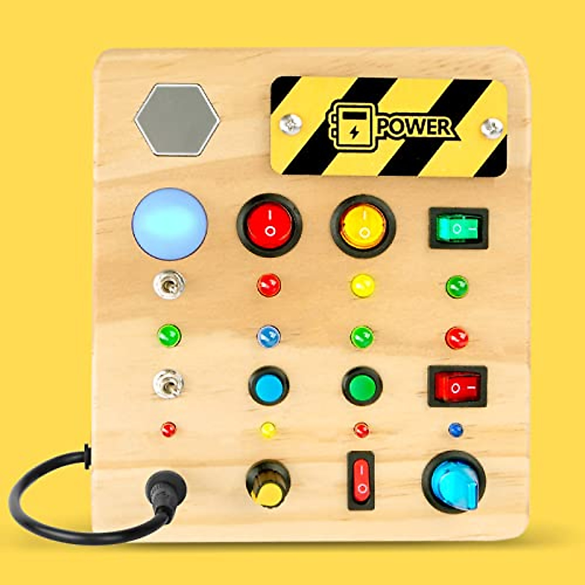 TINTECUSA Busy Board Montessori Toys for Toddler, Wooden Sensory Board Switch Toy with Shape Sorter LED Light Up Travel Toys Educational Plane Travel Activity for 1-6 Year Old Girls & Boys Gifts