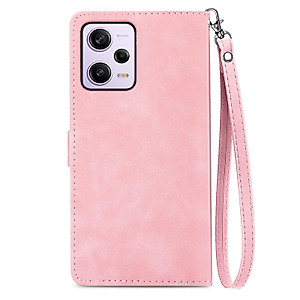 Monwutong Zipper Storage Wallet Case for Redmi Note 12 Pro 5G, Case for Xiaomi Poco X5 Pro,Skin Friendly Feel Leather Case with Muliti-Card Slots Holster for Poco X5 Pro/Note 12 Pro,SZY Pink