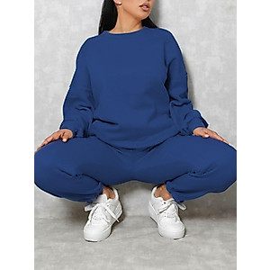 KANSOON Women Sweatsuits Sets Two Piece Outfits Long Sleeve Round Neck Top Sweatpants Tracksuits Sets Loungewear Blue M