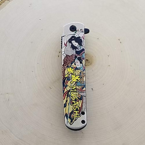 Falcon Spring Assisted Open Pocket Folding Knife with Japanese Culture Art Design Handle for Collection, Gift, Hunting, Fishing, Camping and Daily Used (Musashi)