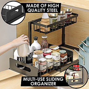Under Sink Organizer, Pull Out Cabinet 2-Tier Sink Organizer for Small Bathroom Space for Home, Kitchen Laundry Room Organization, Bathroom Sink Shelf Cabinet Organizer, Rust-Resistant