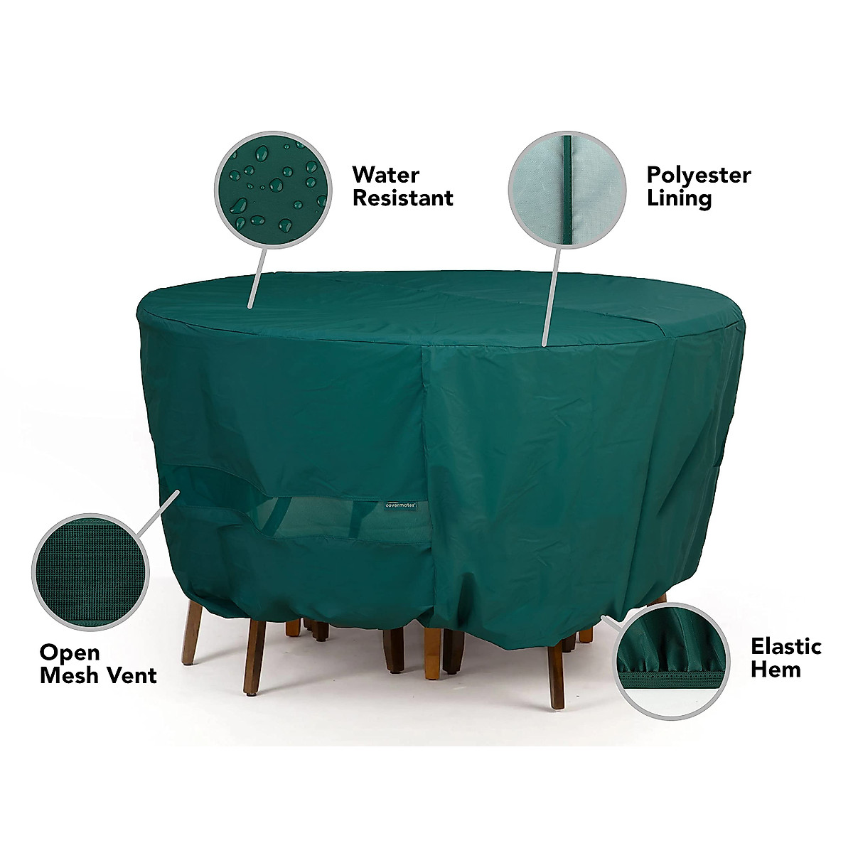 Covermates Oval Bistro Table/Chair Set Cover - Light Weight Material, Weather Resistant, Elastic Hem, Patio Table Covers, 58W x 36D x 30H, Green