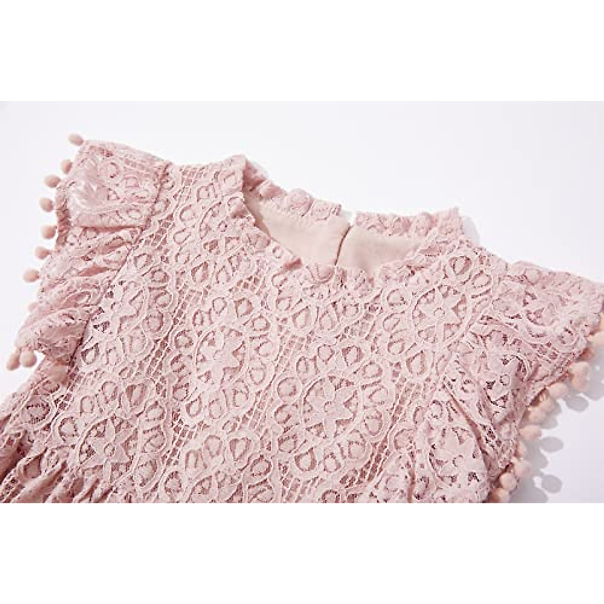 Niyage Toddler Girls Elegant Lace Pom Pom Flutter Sleeve Party Princess Dress Dusty Pink 90