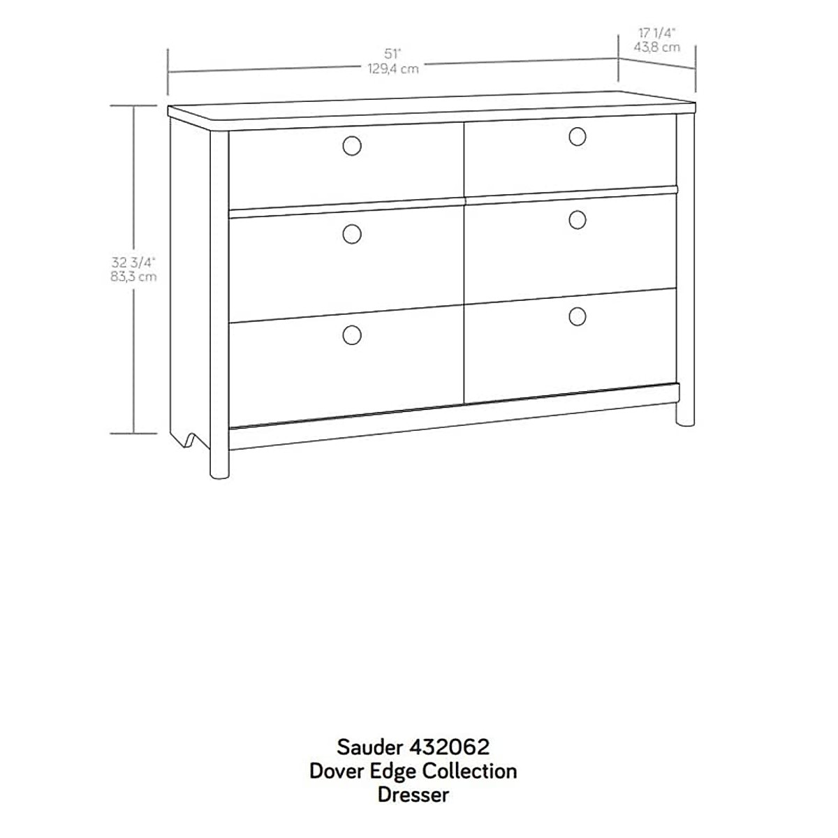 Sauder Dover Edge 6-Drawer Engineered Wood Dresser in Glacier Oak Finish