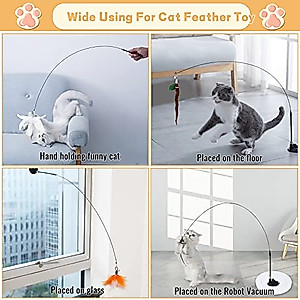 Jetczo Cat Feather Toys, Interactive Cat Wand Toys with Super Suction Cup Detachable 5 PCS Feather Replacements with Bell, 2 Teaser Wand Cat Spring Feather Toys for Indoor Cats Kitten Exercise (Set 3)