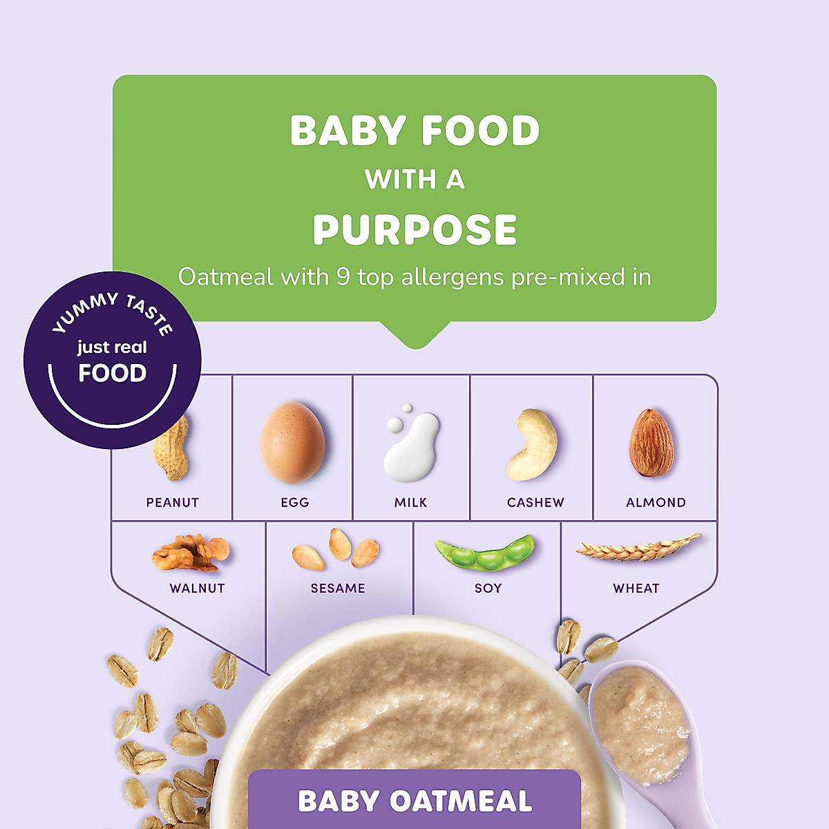Ready, Set, Food! Organic Baby Oatmeal Cereal | Original | Organic Baby Food with 9 Top Allergens: Peanut, Egg, Milk, Cashew, Almond, Walnut, Sesame, Soy & Wheat | Unsweetened | Fortified with Iron | 15 Servings