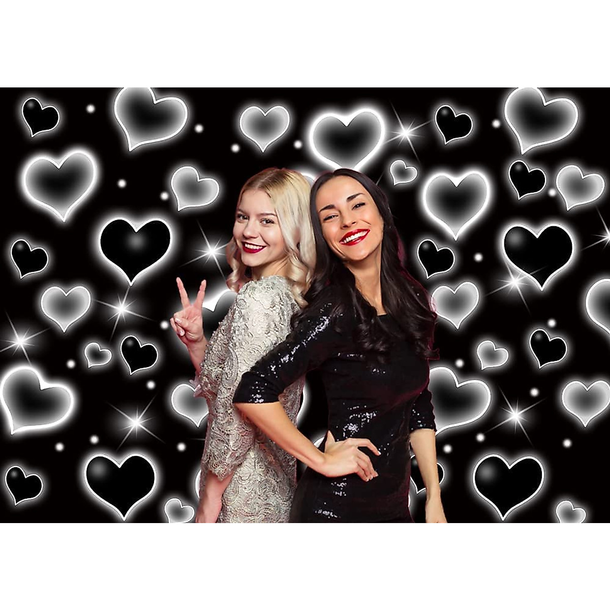 Black Heart Early 2000s Backdrop Love Heart 90s Old School Photography Background Sweet 16th 18th 21th 30th Women Men Happy Birthday Party Decoration 7x5FT