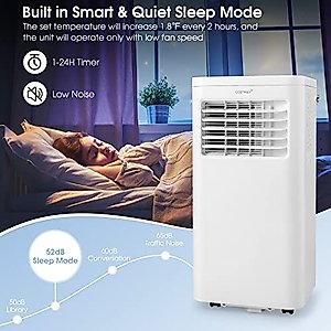 COSTWAY Portable Air Conditioner, 8000 BTU AC Unit with Built-in Dehumidifier, Fan Mode, Sleep Mode, 24H Timer, Remote Control, Window Installation Kit & Remote Control, Cools up to 250 Sq. Ft
