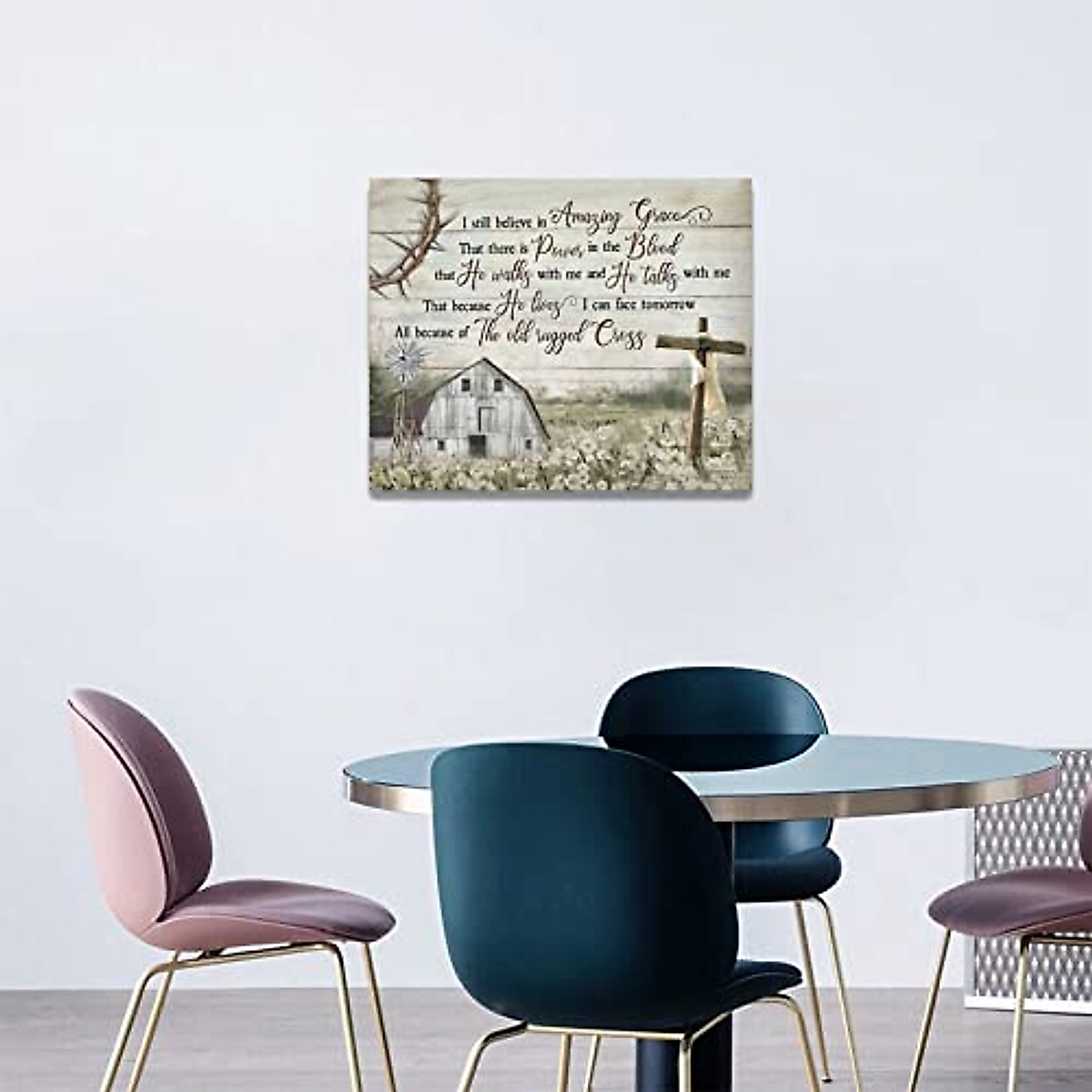 Christian Wall Decor Cross Old Barn Windmill Bathroom Pictures Canvas Print Amazing Grace Home Decorations For Living Room Kitchen Bathroom Bedroom Framed 20"x16"