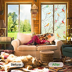 Coavas Stained Glass Window Film, Decorative Frosted Glass Window Privacy Film, Static Cling Non-Adhesive Window Sticker for Front Door Bathroom Heat Control Anti UV, 17.7 x 78.7 Inches