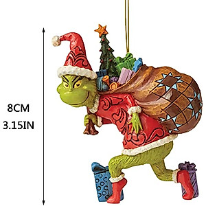 Grinchs Christmas Tree Ornaments, 2023 Christmas Thanksgiving Vacation Wooden Pendant Funny Green Grinchs Christmas Decor for Home Holiday Party (A)