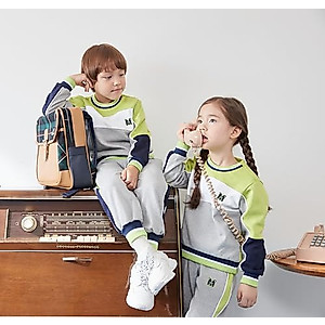 ROROANCO Boys' 2-Piece Comfortable Pull On Sweatshirt Set (Ages 3-9) – Dryer Safe Crewneck Top & Jogger Sweatpants, Trusted Korean Brand