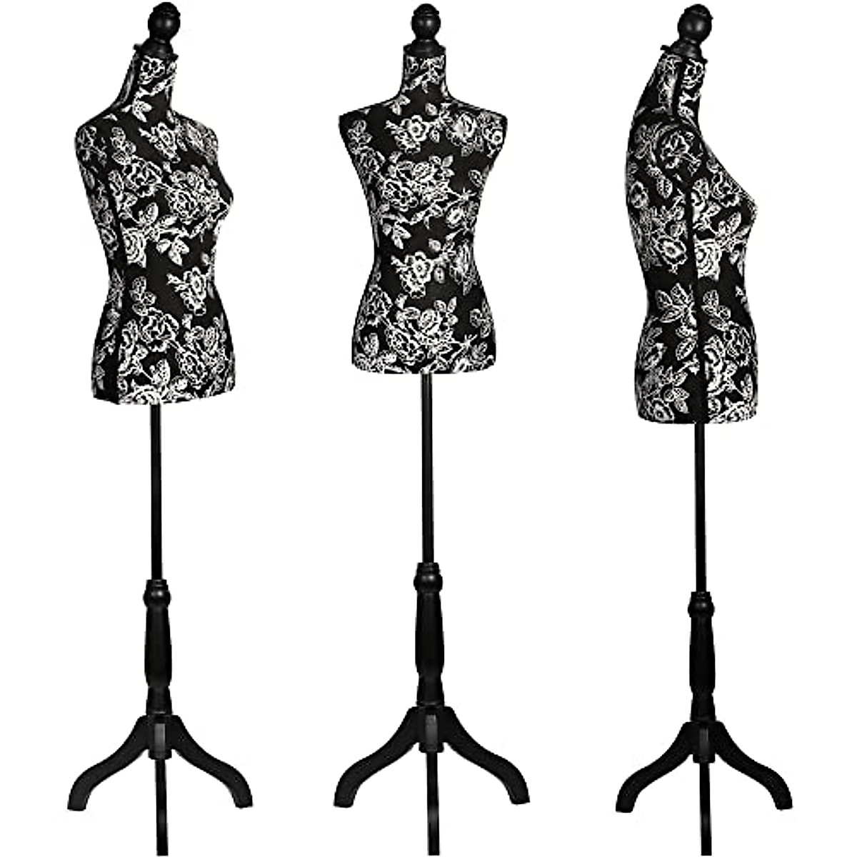 Female Mannequin Torso Dress Form Height Adjustable Pinnable Mannequin Body with Sturdy Tripod Stand for Home Decor, Jewelry & Clothing Display, White Flower