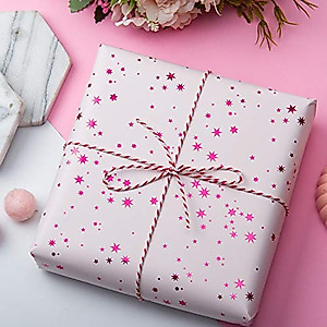 WRAPAHOLIC Wrapping Paper Sheet - Pink with Fuschia Foil Prints for Birthday, Holiday, Party, Baby Shower - 1 Roll Contains 6 Sheets - 17.5 inch X 30 inch Per Sheet