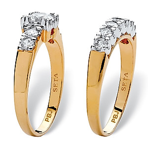 PalmBeach Yellow Gold-Plated Round Cubic Zirconia Two Tone Bridal Ring Set Sizes 5-10 Size 7