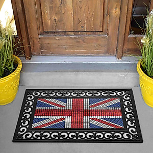 Ambesonne Union Jack Doormat, Mosaic Tiles Inspired Design British Flag National Identity Culture, Rectangle Entryway Welcome Mat for Front Door & Backyard, 17.3" x 29.3", Royal Blue Red White