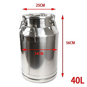 BoTaiDaHong 40L/10Gallon Stainless Steel Milk Can Wine Pail Water Bucket Oil Barrel Tea 340mm dia Milk Can Canister Dairy Pot Bucket Liquid Storage Barrel
