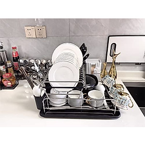 ETRENDS Dish Drying Rack Expandable Dish Racks for Kitchen Counter, 2-Tier Large Capacity Dish Rack Kitchen Sink Rust Proof Dish Drainer Drainboard Set with Utensil Holder(Stainless Steel)